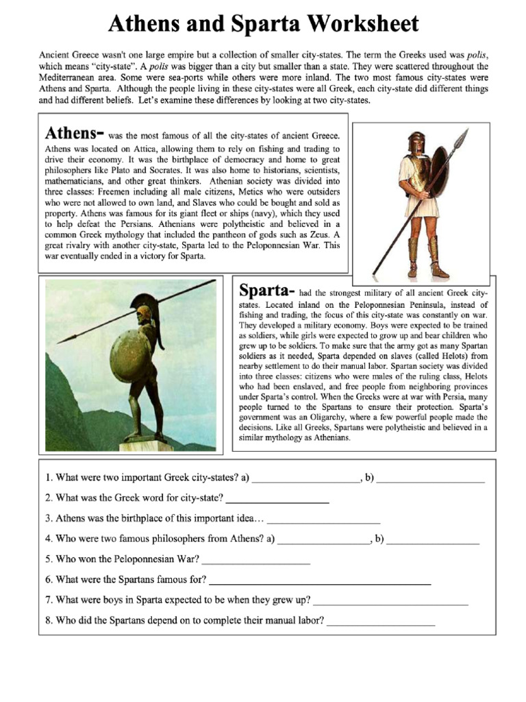 Athens and Sparta - Student RM - L1 | PDF