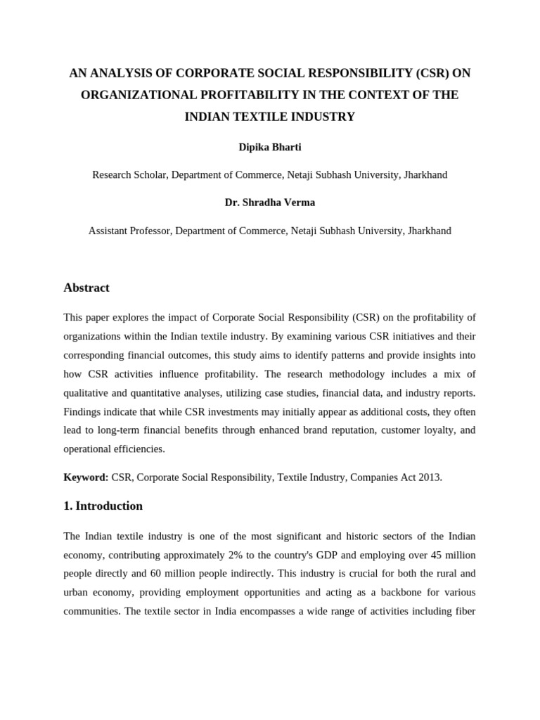 An Analysis of CSR On Organizational Profitability in The Context of ...