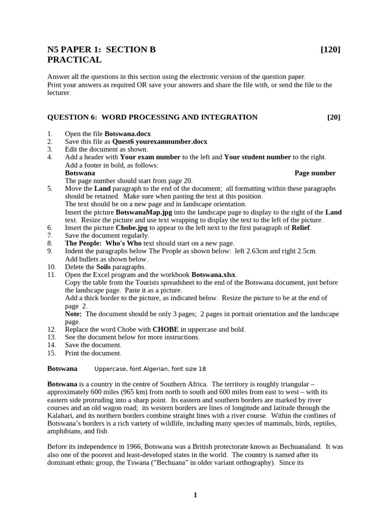 Paper1 N5 Section B Practical | PDF