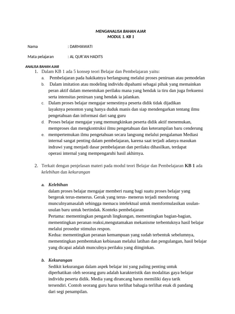 Tugas Analisa Bahan Ajar KB1 | PDF