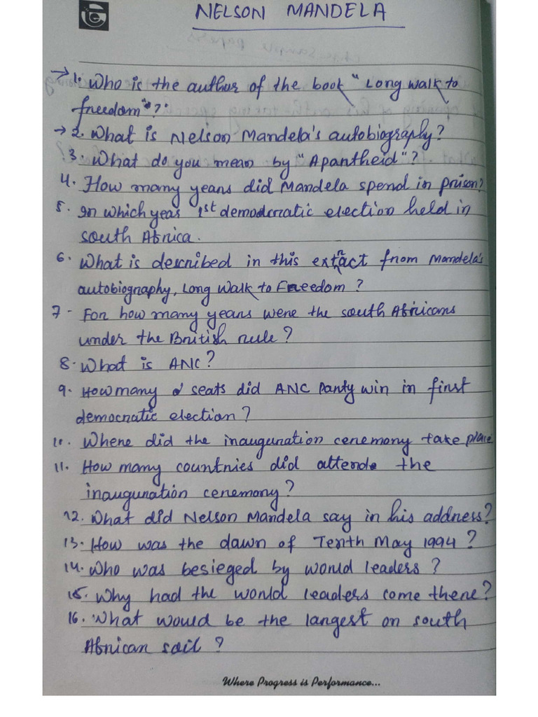 Nelson Mandela extra questions | PDF