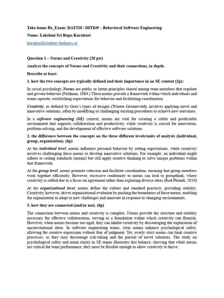KLSRupa DAT520 DIT849 Behavioral Software Engineering Take Home Re Exam ...