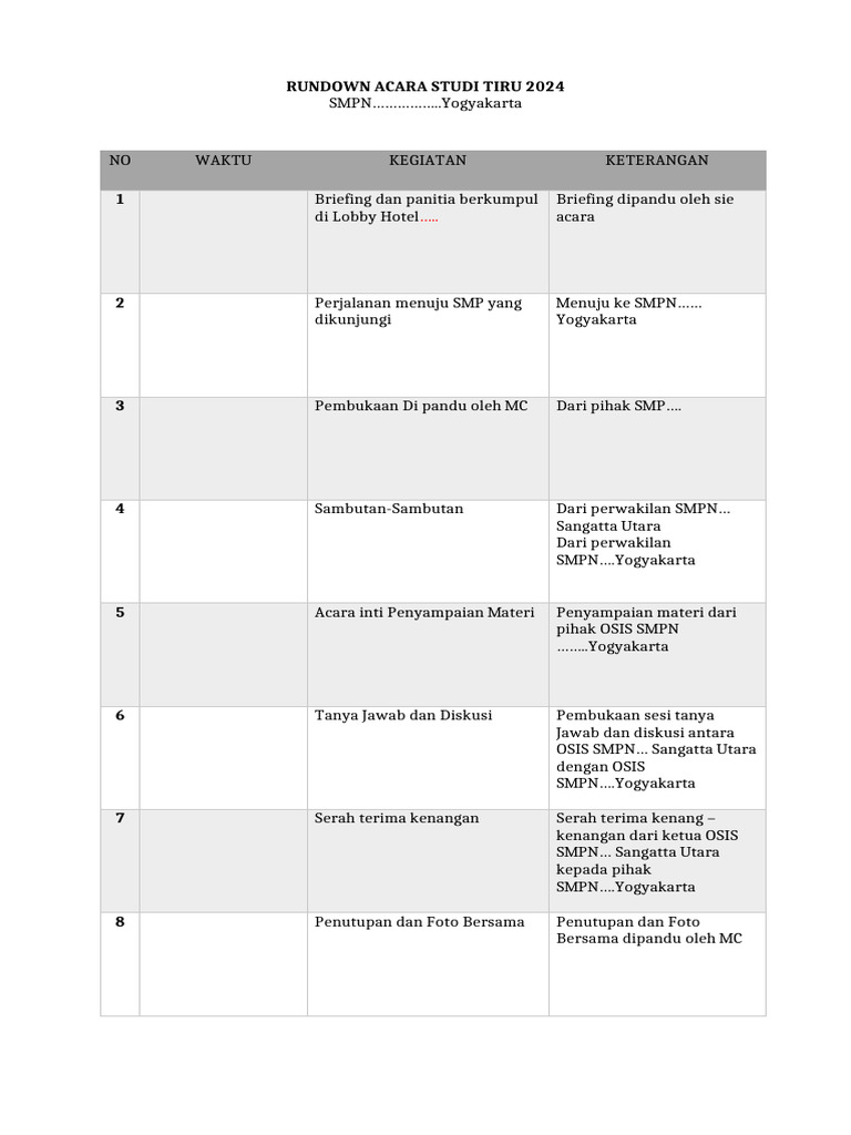 Rundown Acara Studi Tiru 2024 | PDF
