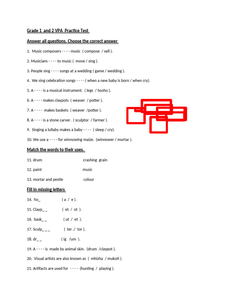 Grade 1 and 2 VPA Practice Test 1 | PDF