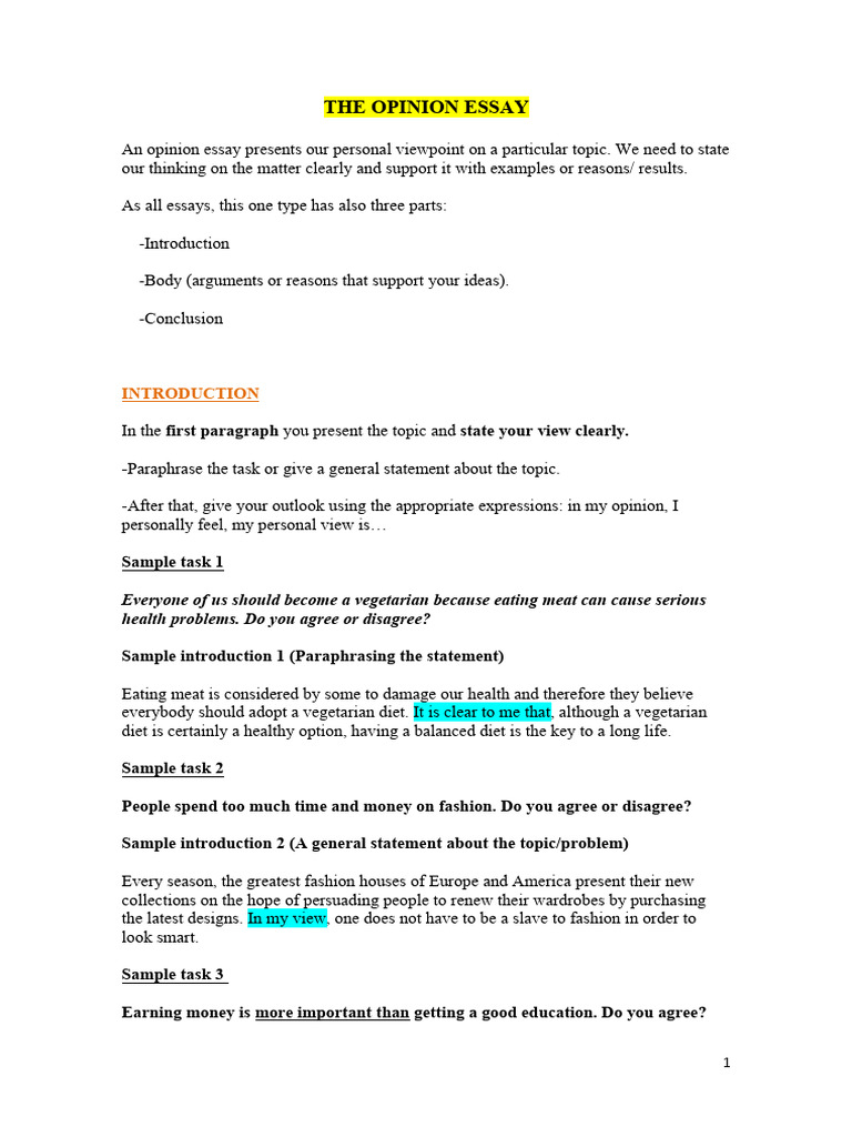 Opinion Essay Pdf