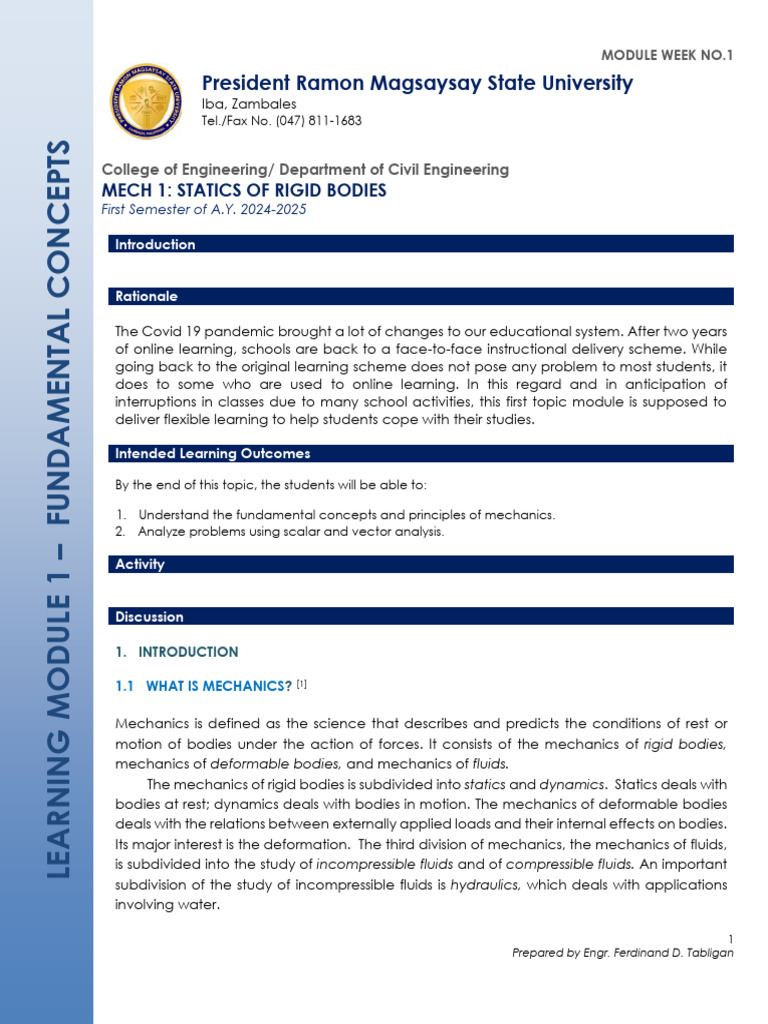 MECH1 Learning Module 1 SY 2024 2025 | PDF