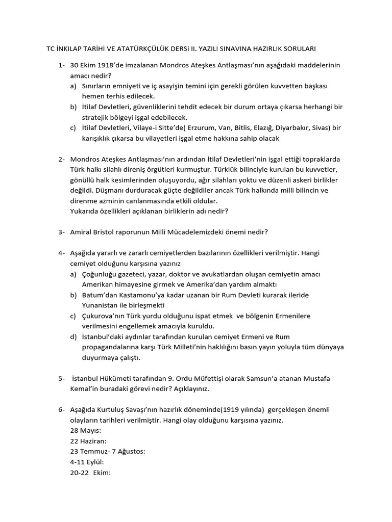 İNKILAP II Yazılı Hazırlık | PDF