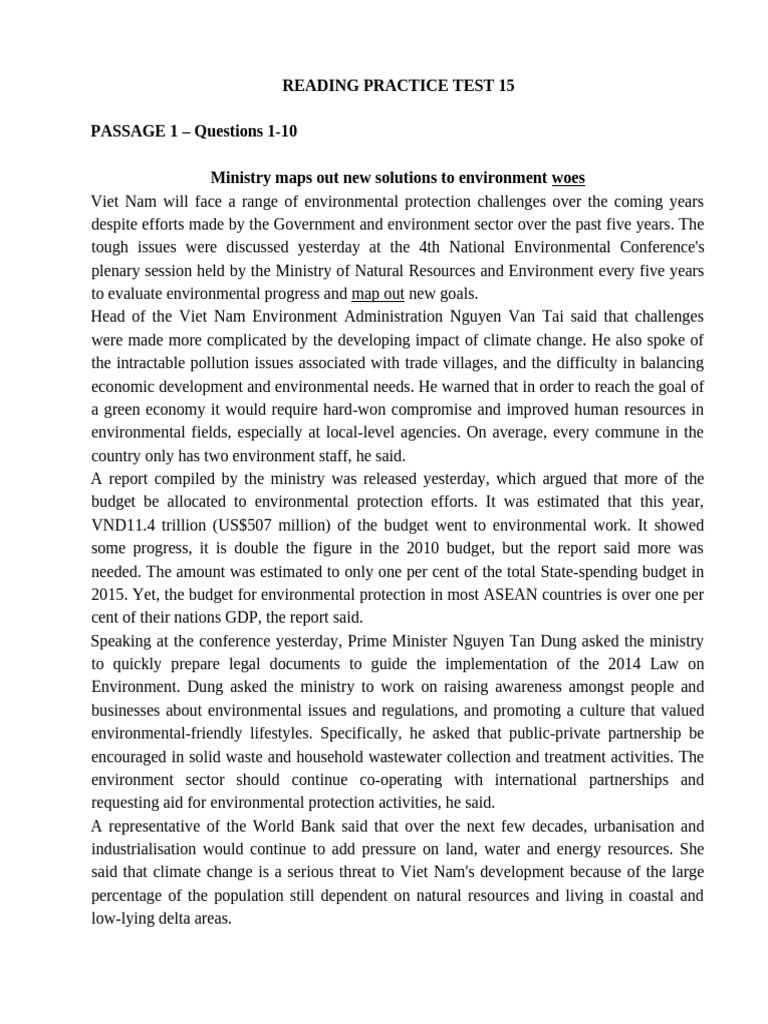 VSTEP READING PRACTICE TEST 15 - Viet Nam Will Face A Range of ...