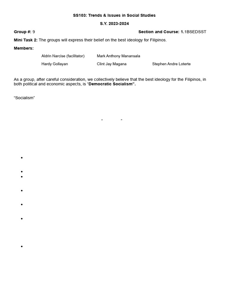 Mini Task 2 SS103 Best Ideology for Filipinos | PDF