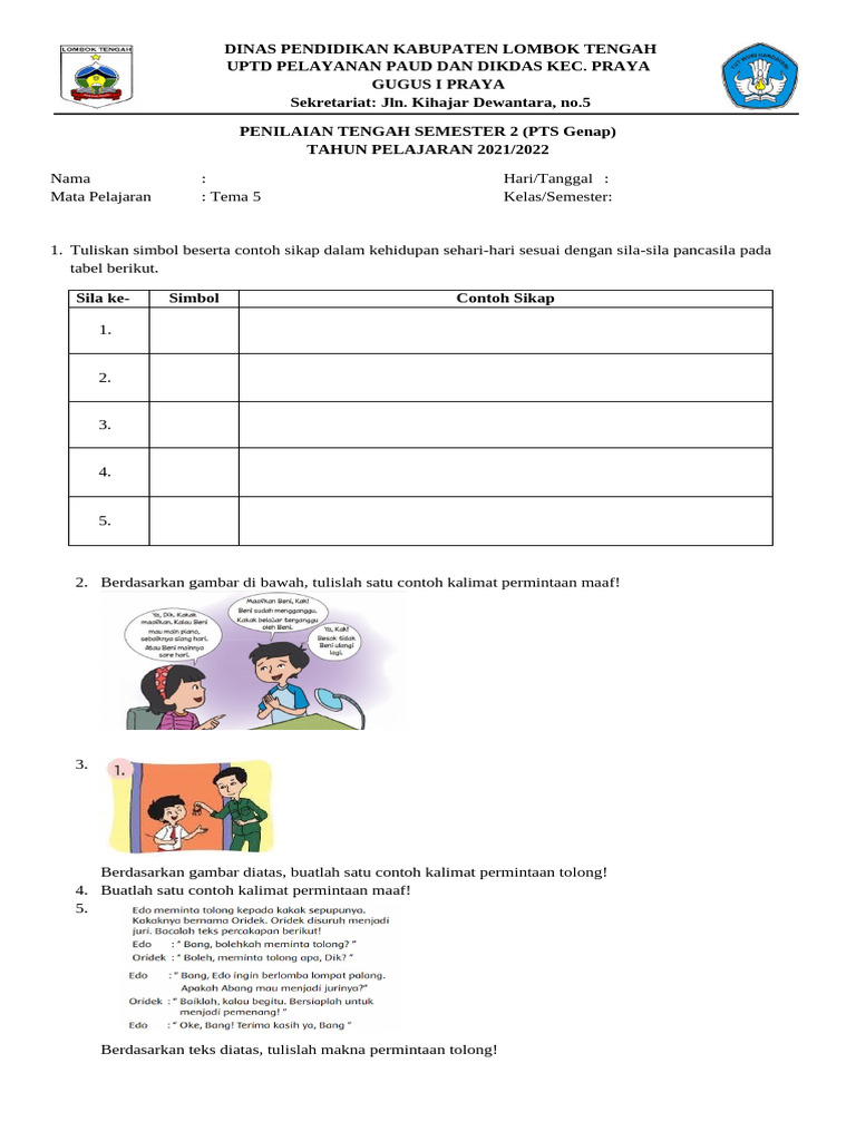 PTS KELAS 2 TEMA 5 | PDF