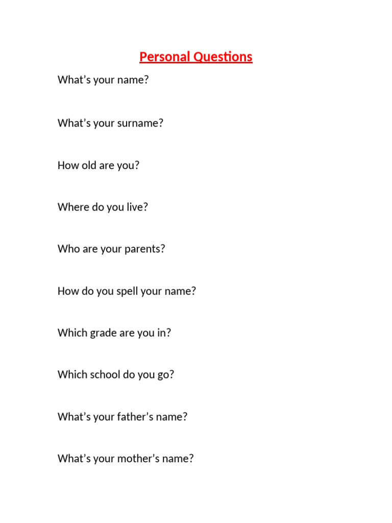 Personal Questions ( Starters Movers Flyers ) | PDF