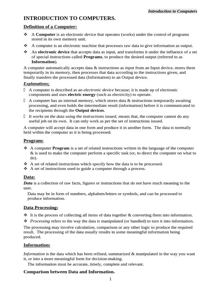 Introduction To Computers | PDF