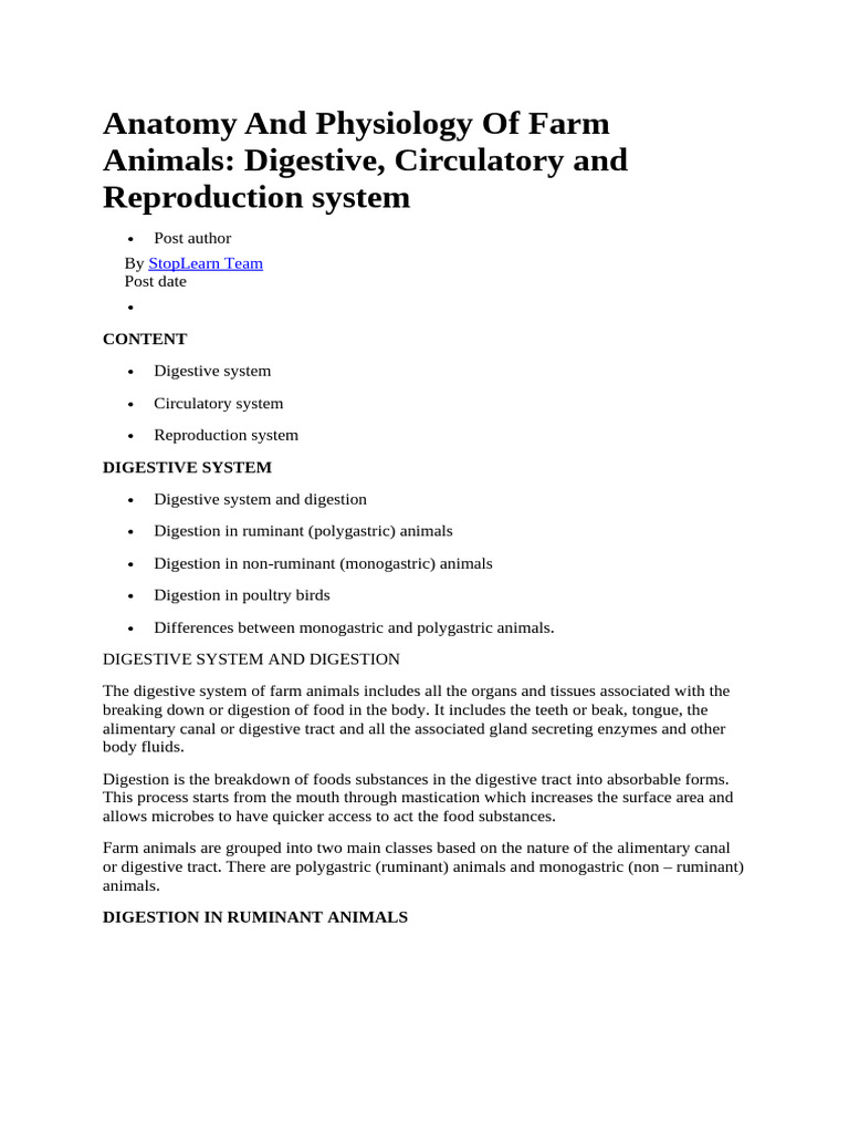 Anatomy and Physiology of Farm Animal1 | PDF