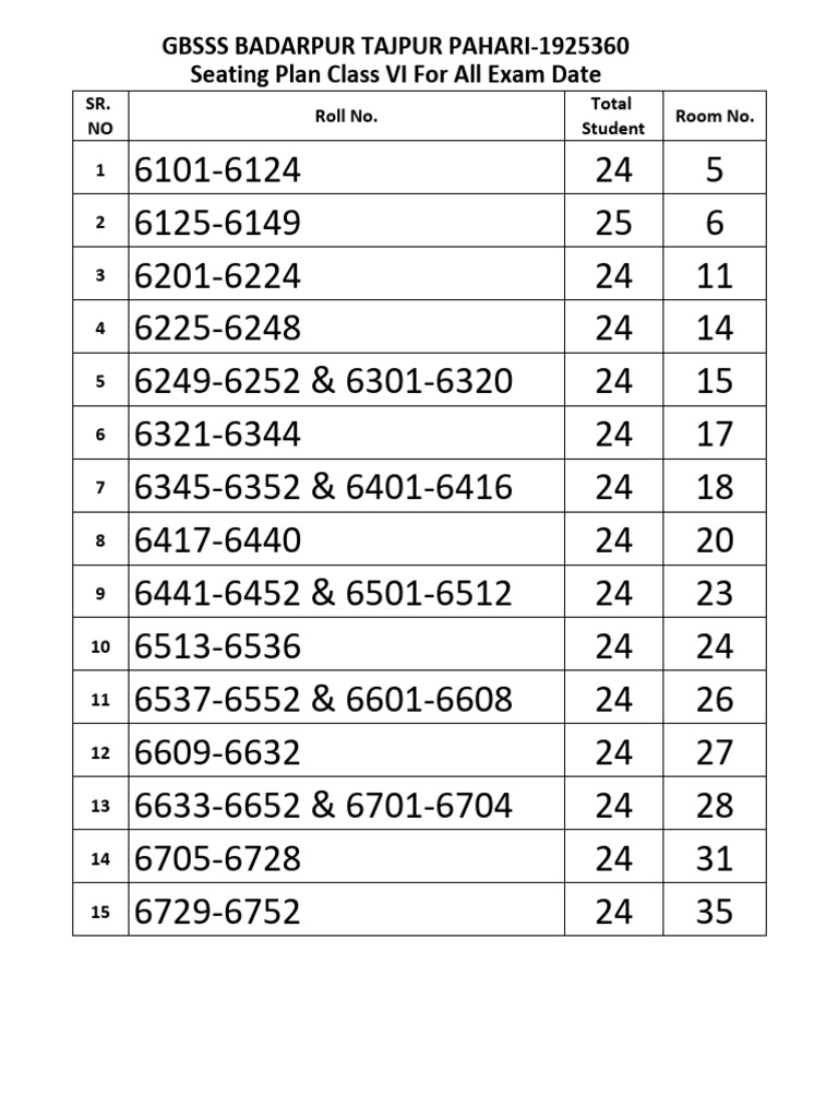 Exam 2023-24 Seating Plan | PDF