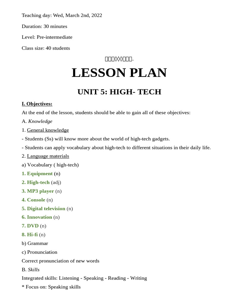 Lesson Plan Vocab Quynh Nhu Pdf