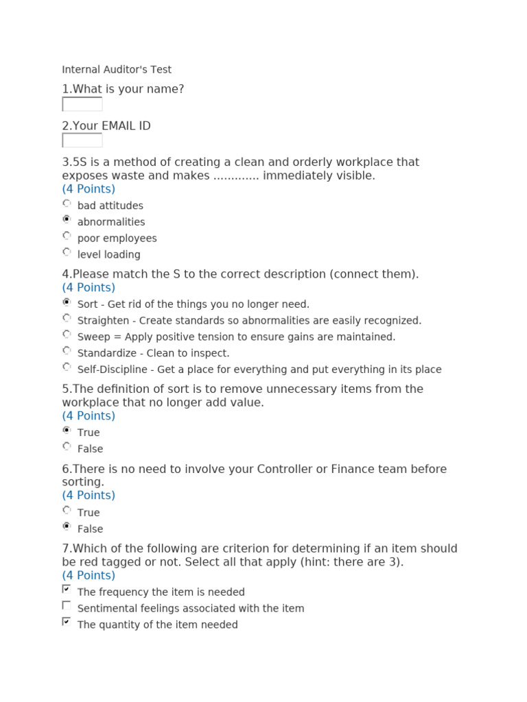 5S Auditor Test Paper-ANSWER | PDF