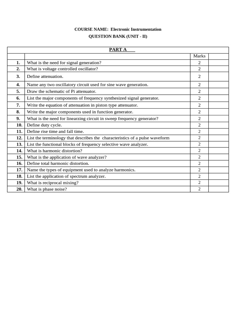 16EI3201 EI Question Bank Unit 2 | PDF