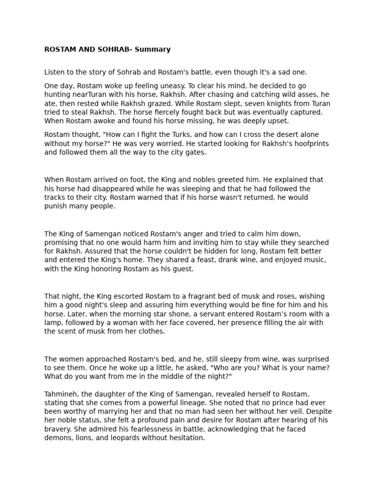 ROSTAM AND SOHRAB - Summary | PDF | Mohammad Reza Pahlavi