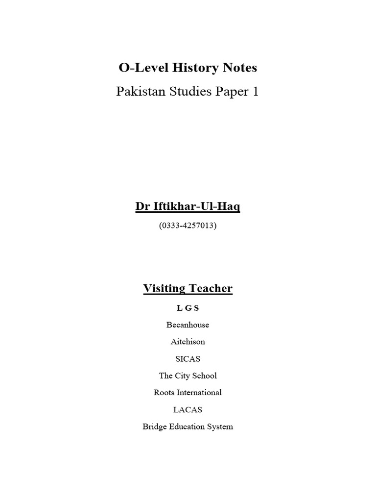 DR Iftikhar Ul Haq Notes History | PDF