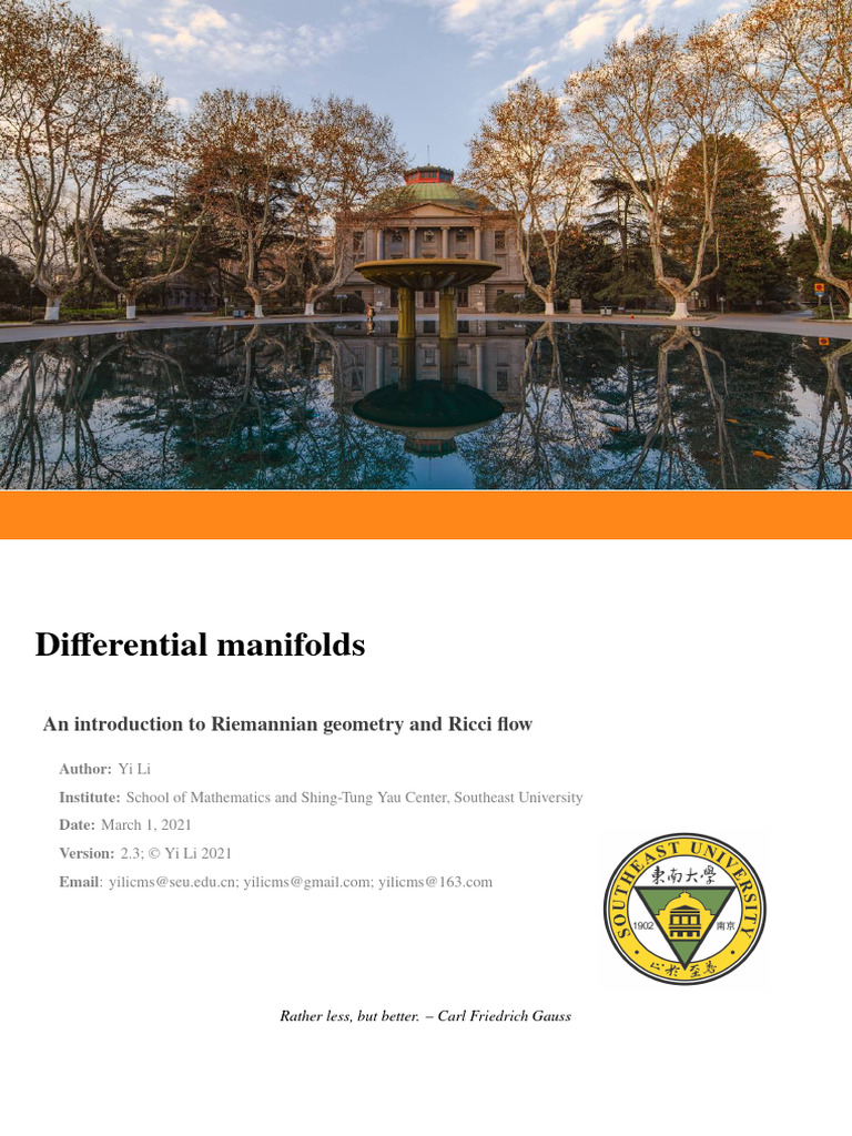Differential Manifolds: An Introduction To Riemannian Geometry and Ricci Ow | PDF