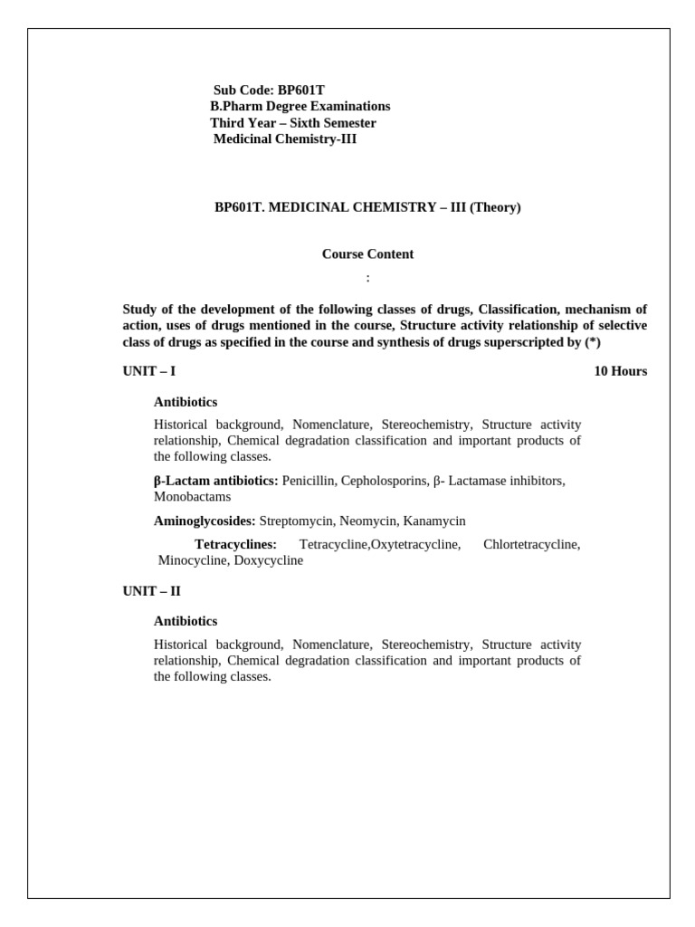 Medicinal Chemistry III Course Overview | PDF | Penicillin | Beta Lactamase