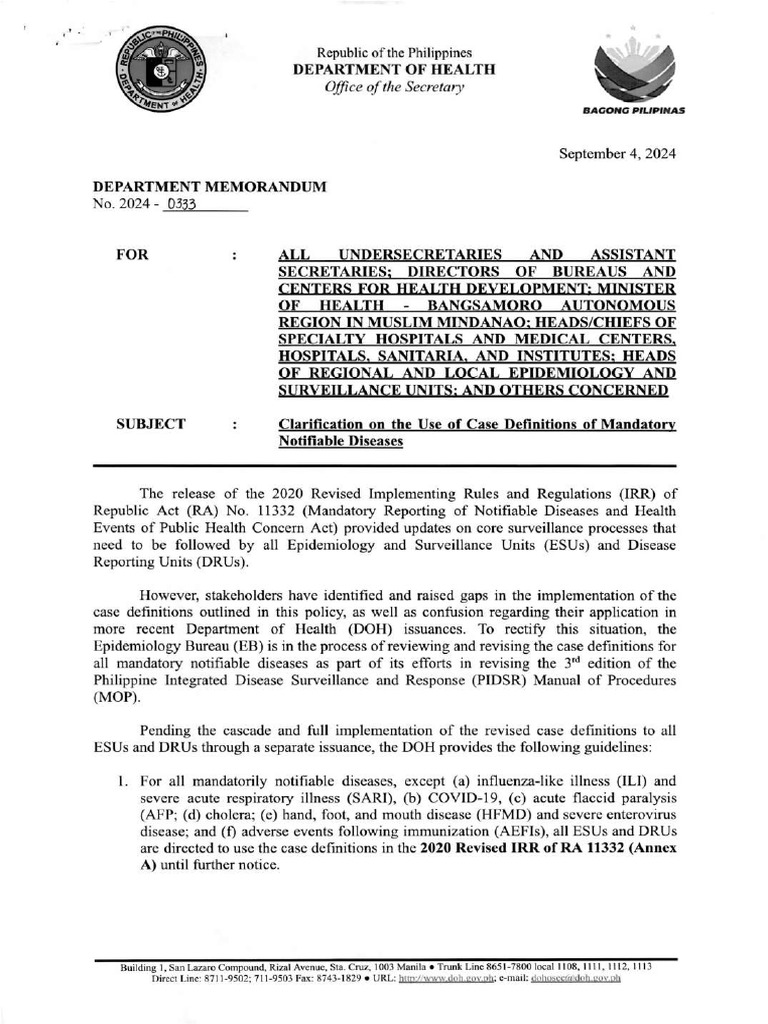 dm2024-0333-2 Clarification On Reporting of Notiafiable Diseases | PDF | Malaria | Science ...