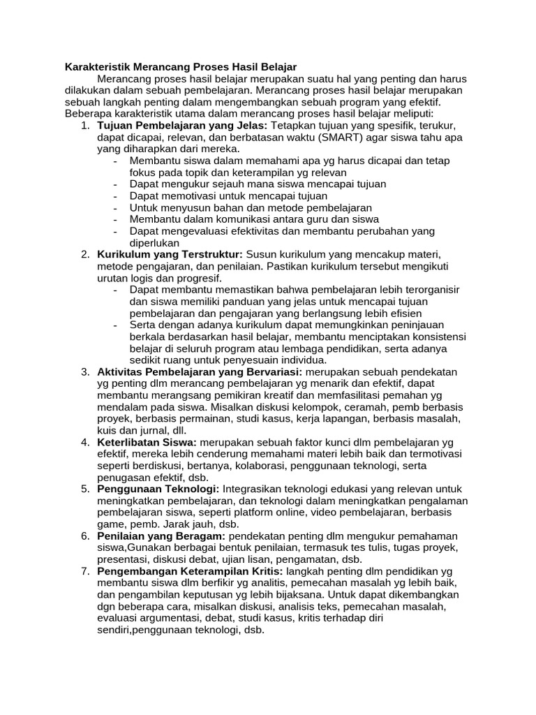 Karakteristik Merancang Proses Hasil Belajar | PDF