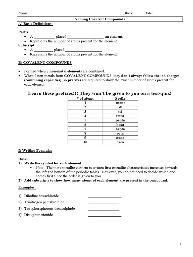 3 Naming Covalent Compounds.pdf学案 | PDF