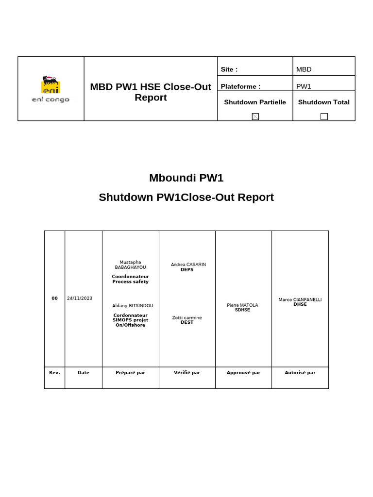 MBD PW1 HSE Close-Out Report | PDF