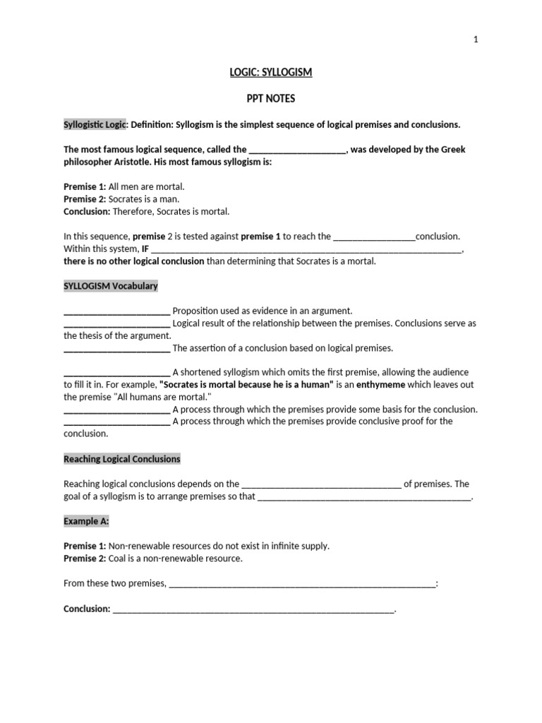 Philosophy Logic Syllogism PPT Student | PDF