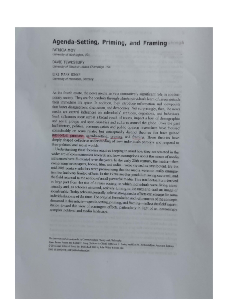 Agenda-Setting, Priming, and Framing | PDF