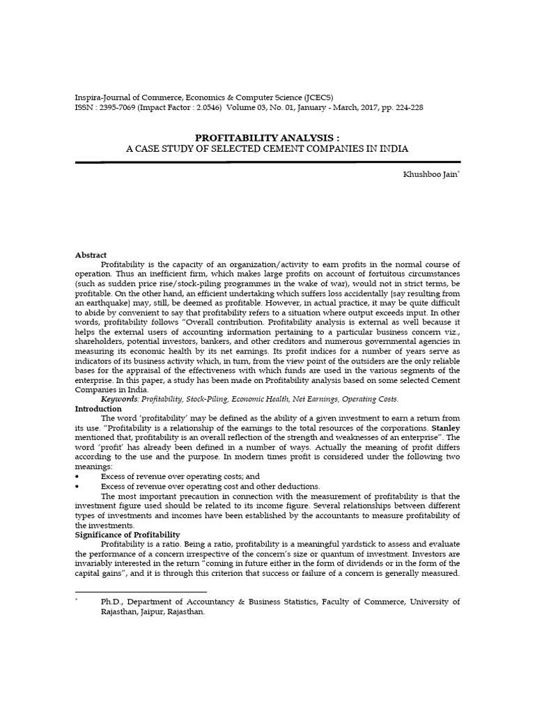 A Case Study of Selected Cement Companies in India: Profitability Analysis | PDF