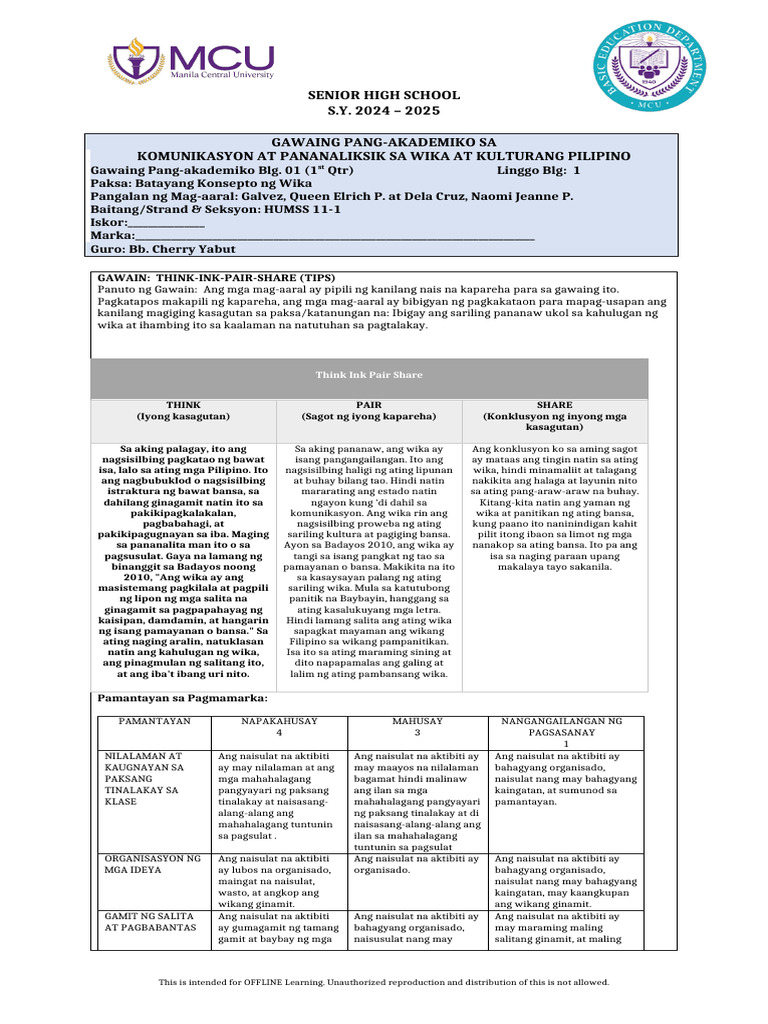 Worksheet #1-Fil 011-1ST QTR | PDF