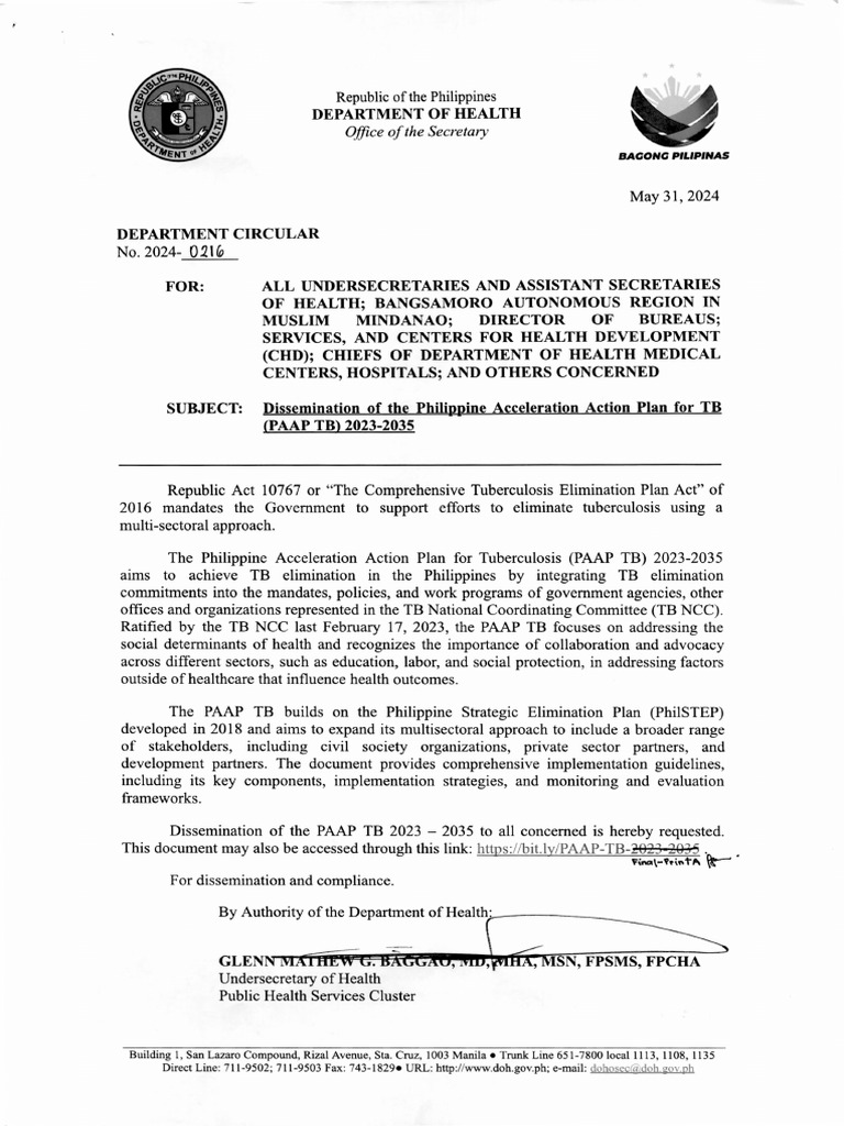 Philippine Acceleration Action Plan For TB (PAAP TB) 2023-2035 | PDF