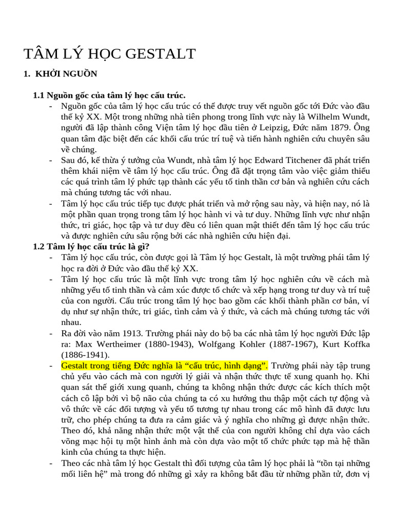 TÂM LÝ HỌC GESTALT | PDF