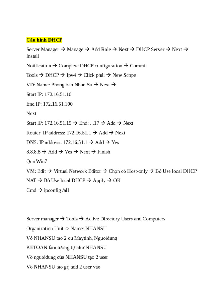 Cấu hình DHCP | PDF