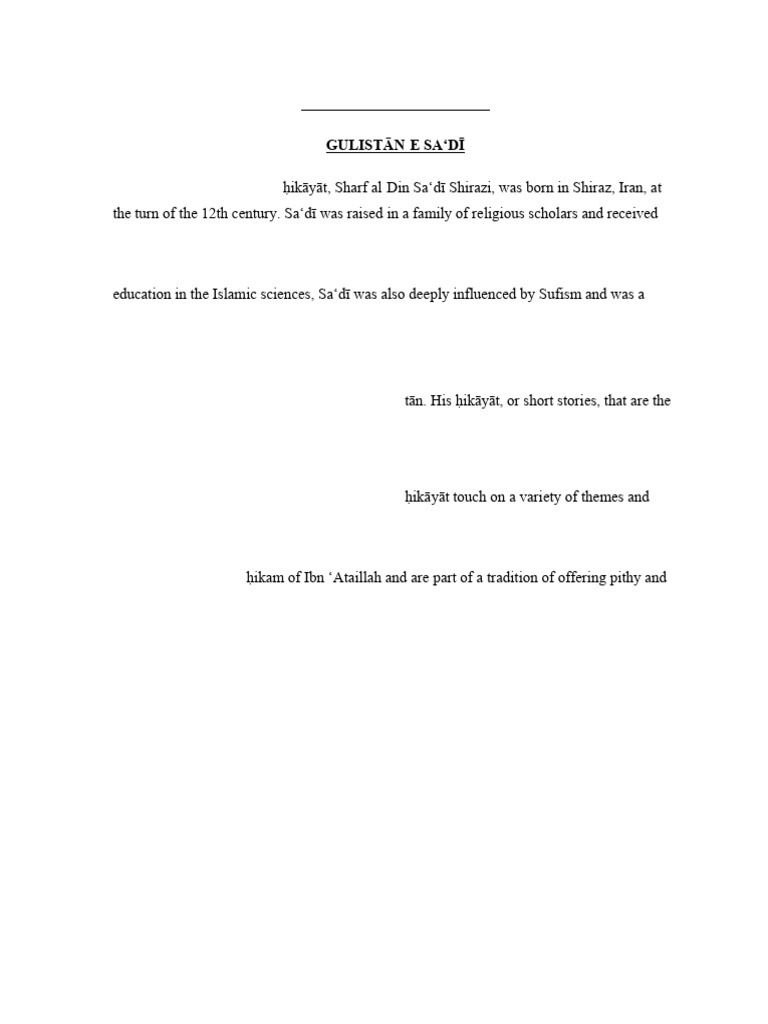 Gulistan-e-Saadi (10 Selected Hikayat) | PDF
