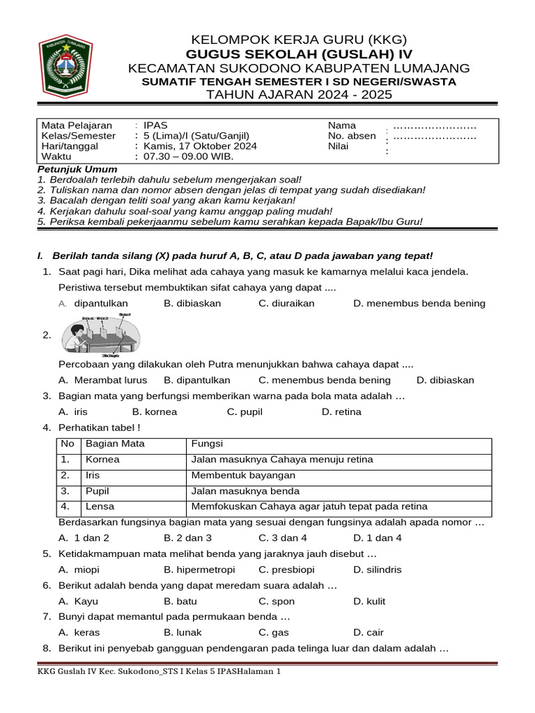 Soal STS Ipas Kelas 5 Semester Ganjil 2024-2025 | PDF