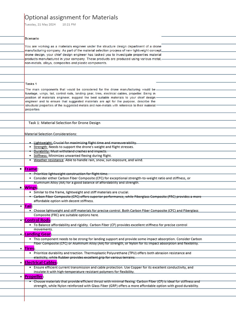 Optional assignment for Materials | PDF