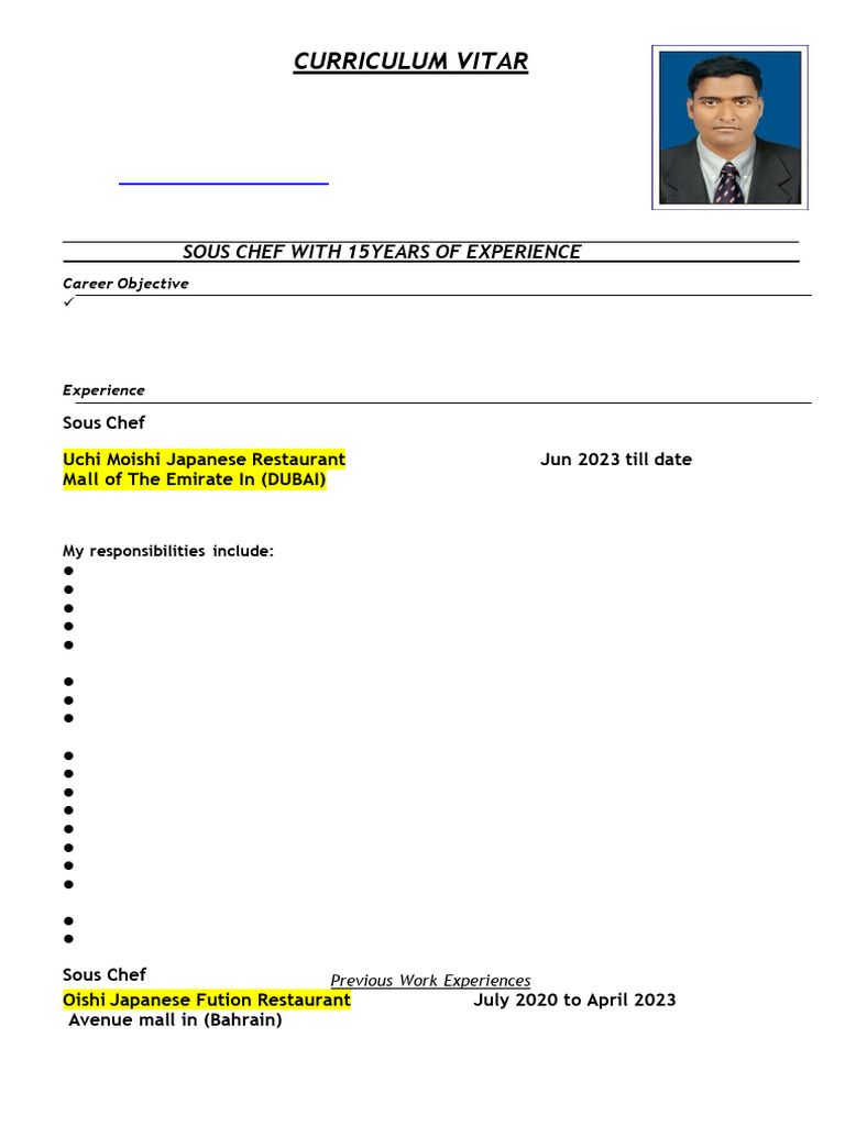 Chef Ali CV 2052 | PDF