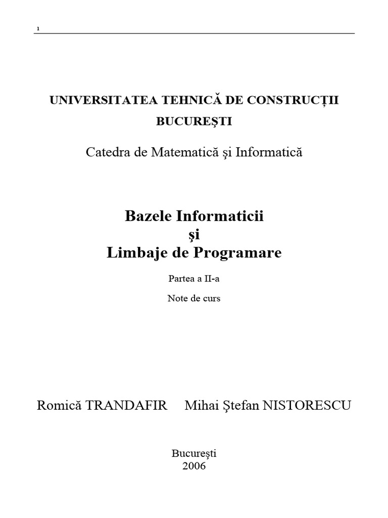 Bazele Informaticii I Limbaje de Programare | PDF
