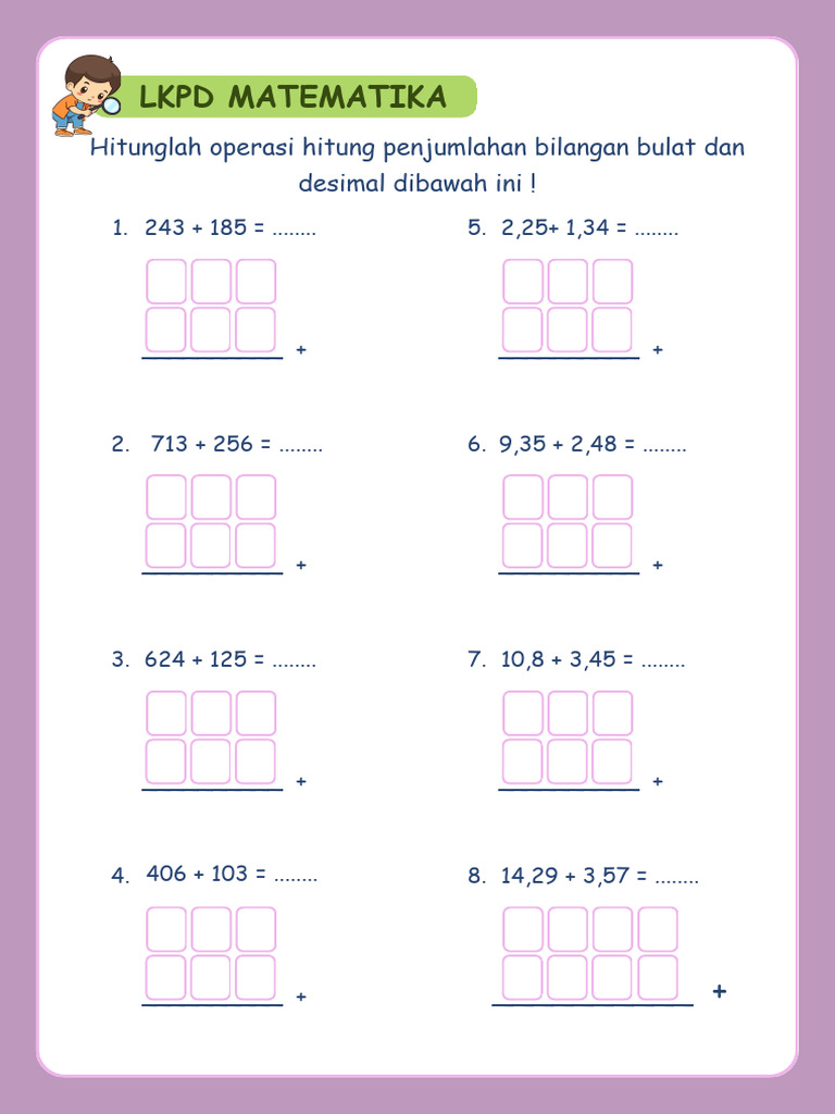 Lembar Kerja Matematika Penjumlahan Bersusun Sekolah Dasar Kelas 2 Pink ...