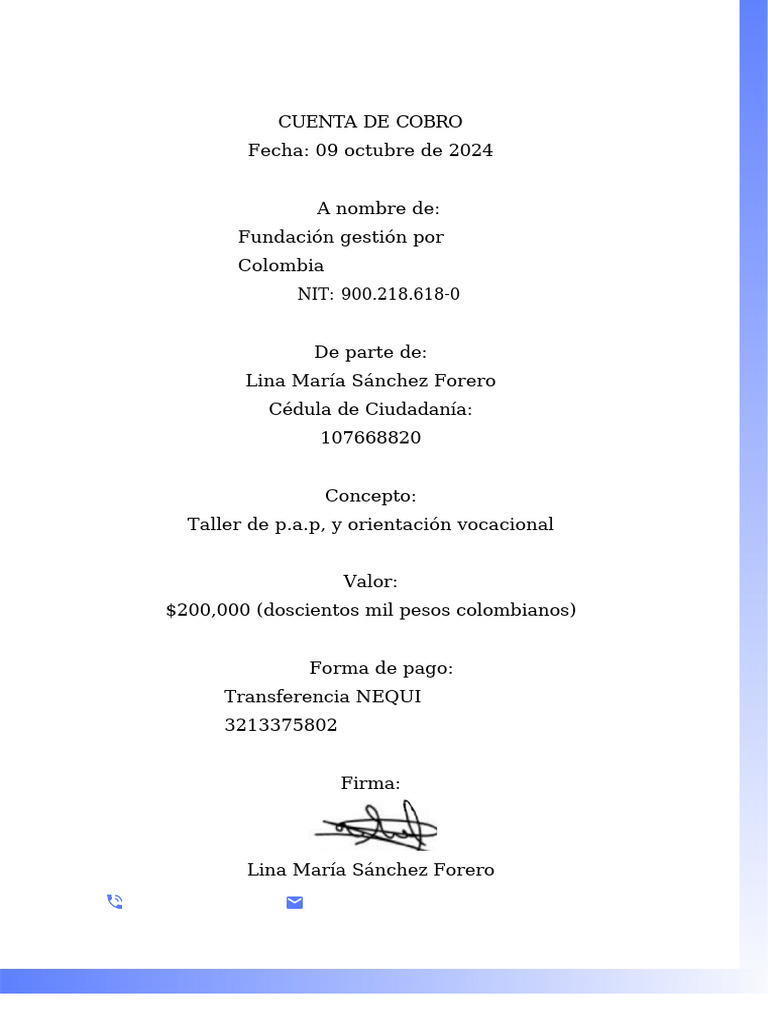 Lina Cuenta de Cobro | PDF