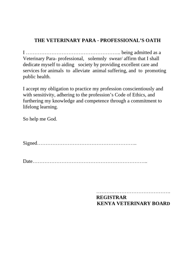 Veterinary Paraprofessionals Oath | PDF