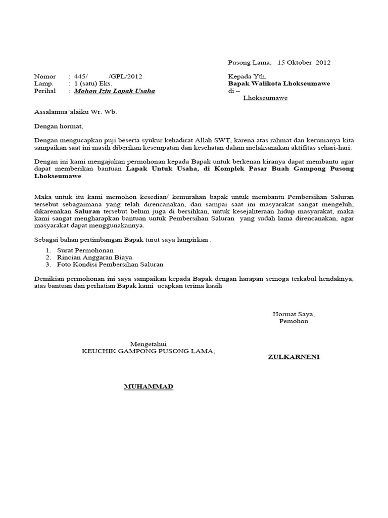 Surat Izin Lapak Usaha - 1 | PDF