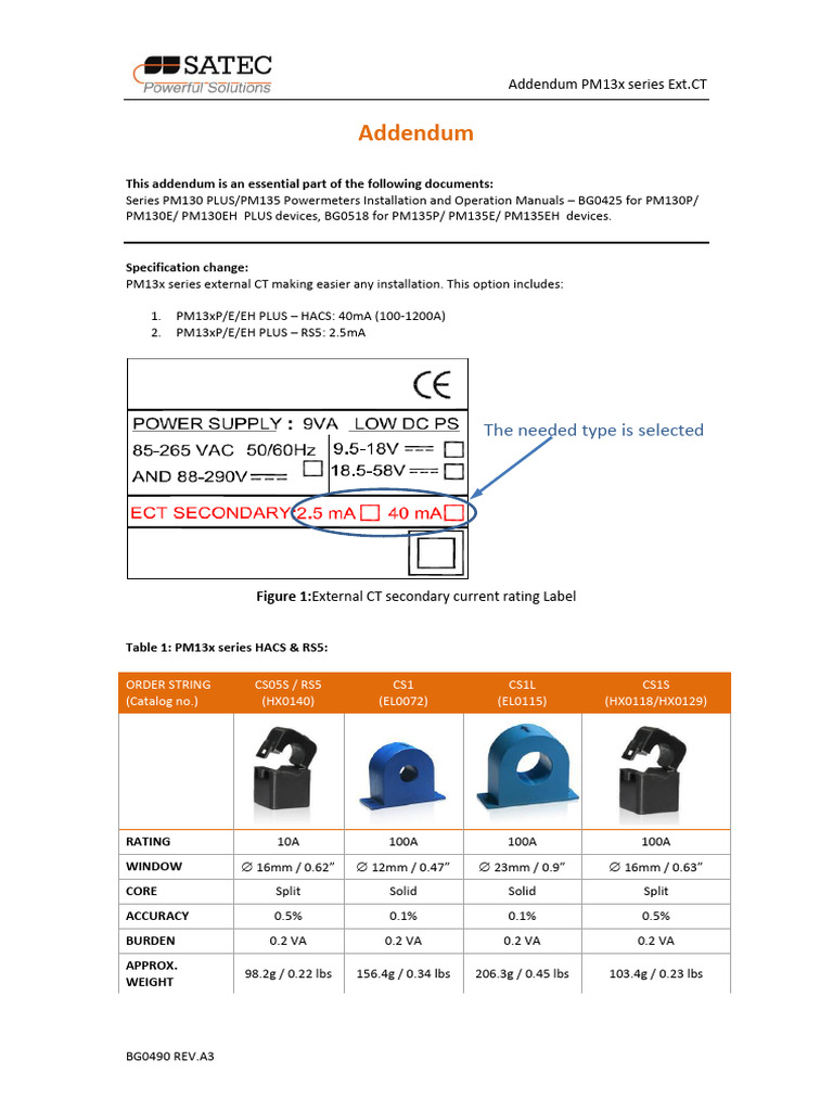 PM130 Power Meter - Addendum External CT | PDF