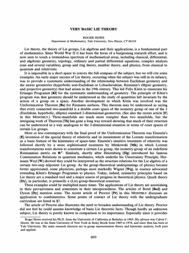 Howe Very Basic Lie Theory | PDF