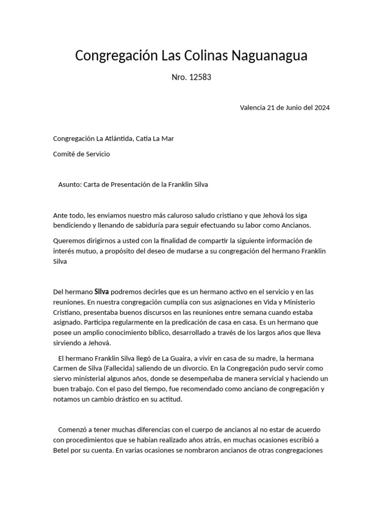Carta de Presentación Franklin Silva | PDF