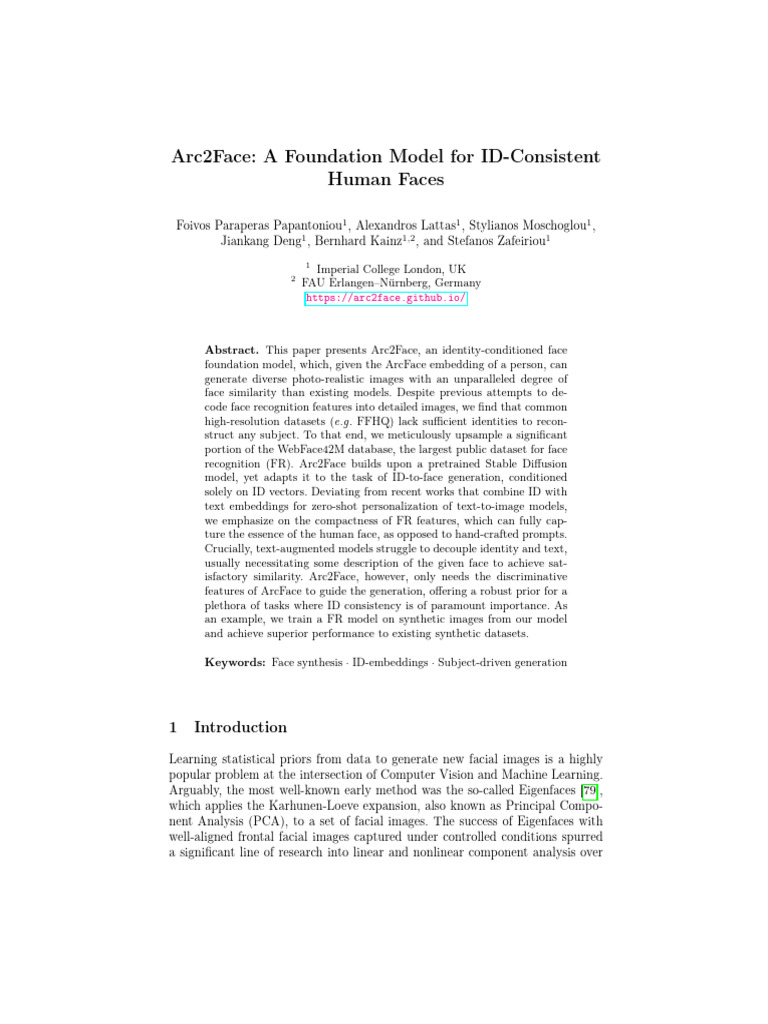 Arc2Face: A Foundation Model For ID-Consistent Human Faces: Abstract | PDF