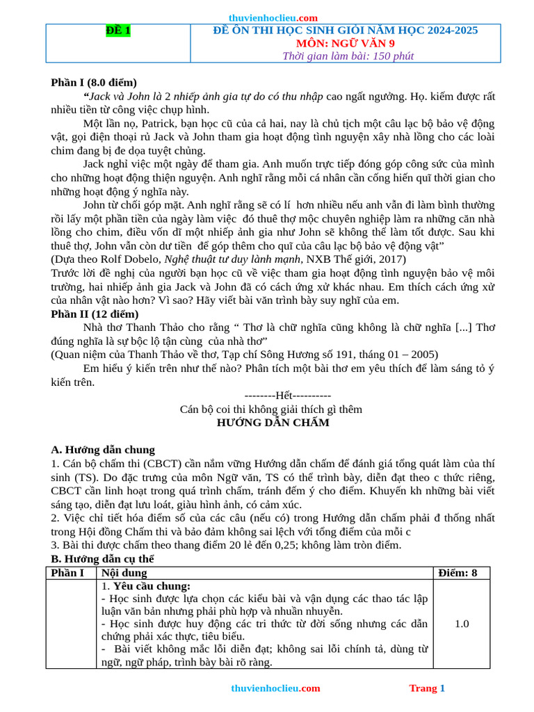 60 de On Thi HSG Van 9 Nam 24 25 | PDF